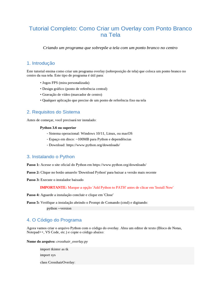 Criar Overlay com Ponto Branco em Python | PDF | Python (linguagem de ...