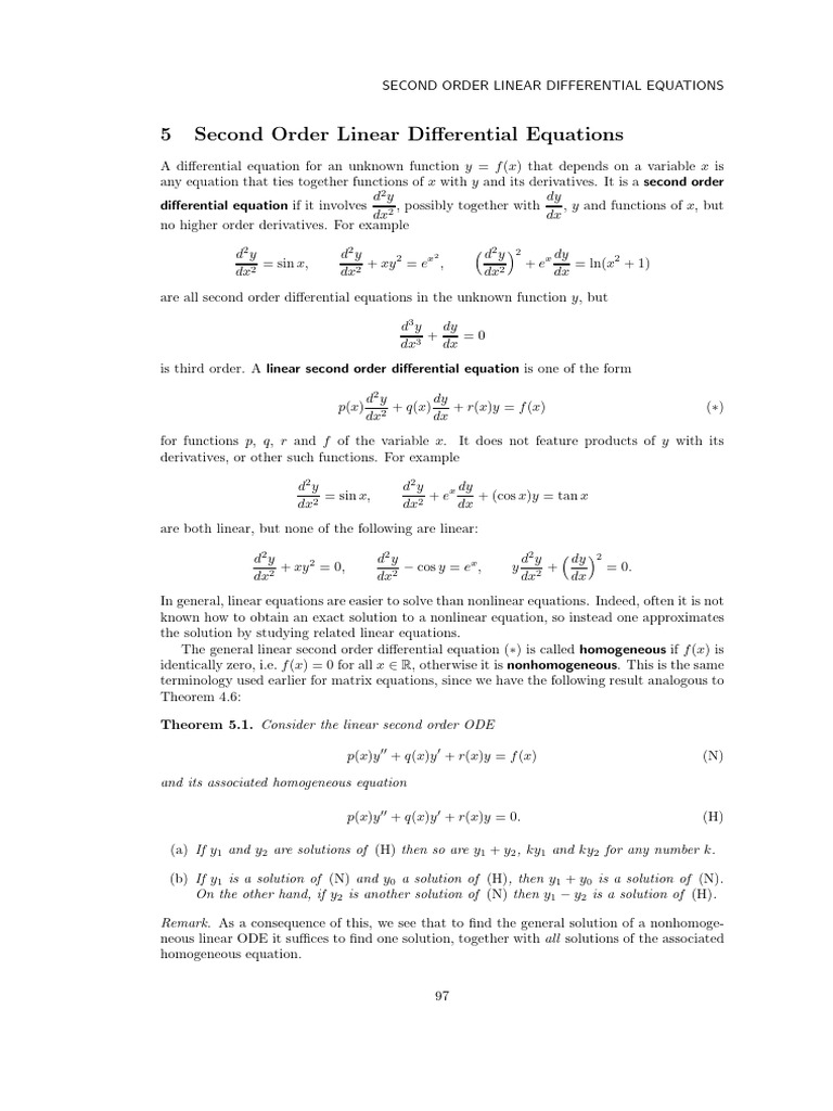 second-order-linear-differential-equations | PDF | Equations | Ordinary ...