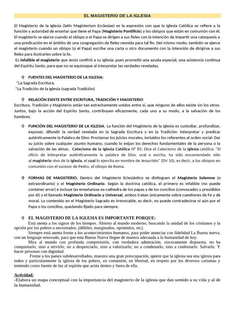 Importancia del Magisterio de la Iglesia | PDF | Iglesia Católica | Papa