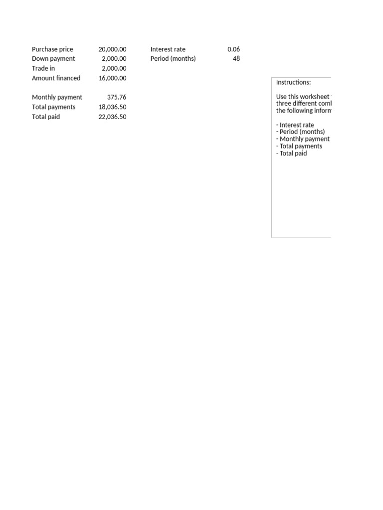 Car Buying Spreadsheet ALA 6.4 | PDF