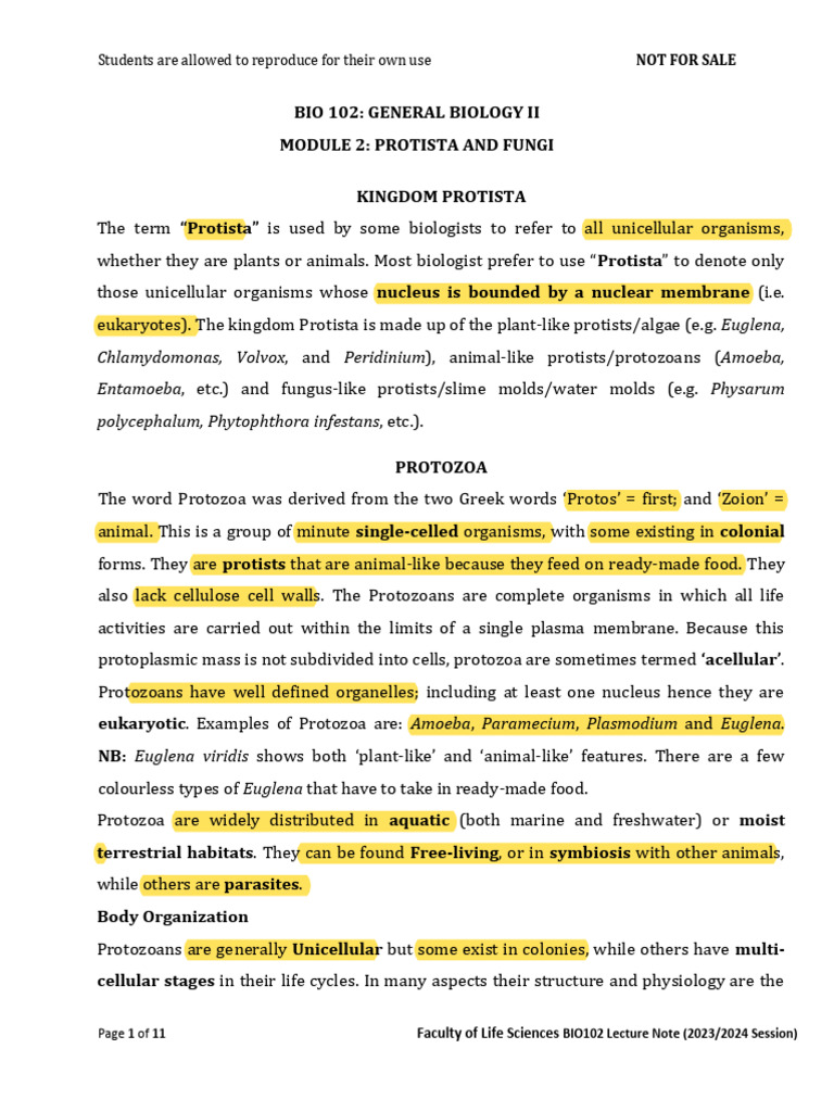 Bio102 Module 2 | PDF | Protozoa | Fungus