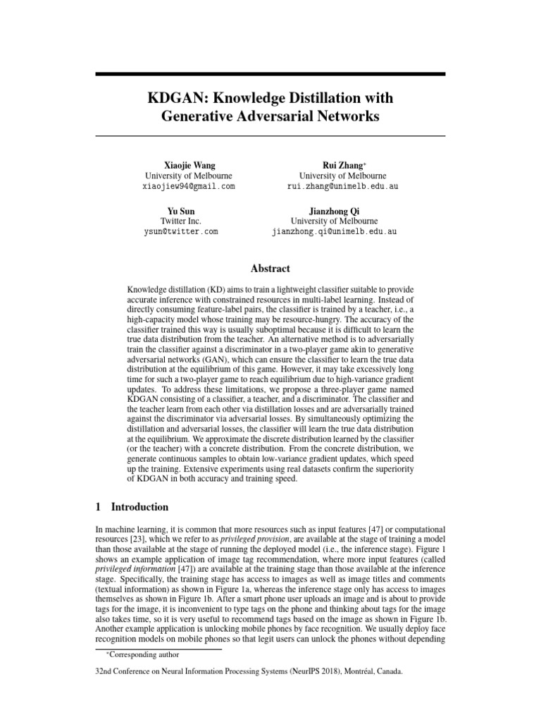 NeurIPS 2018 Kdgan Knowledge Distillation With Generative Adversarial ...