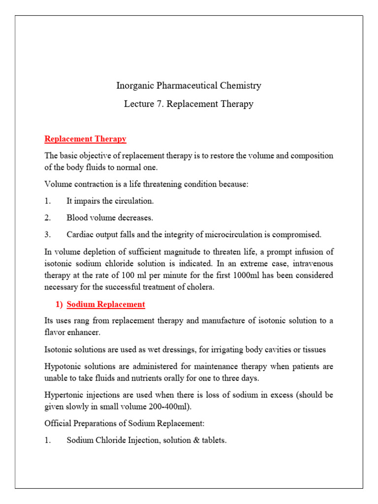 Replacement Therapy | PDF | Bicarbonate | Buffer Solution