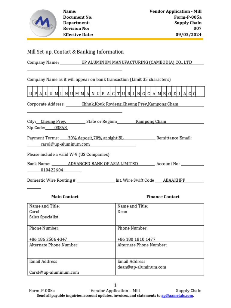 Form P 005a Vendor Application Mill Rev 7 2 | PDF | Business