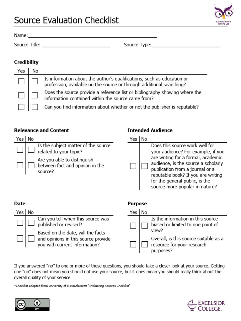 Source Evaluation: Checklist | PDF | Cognition | Human Communication