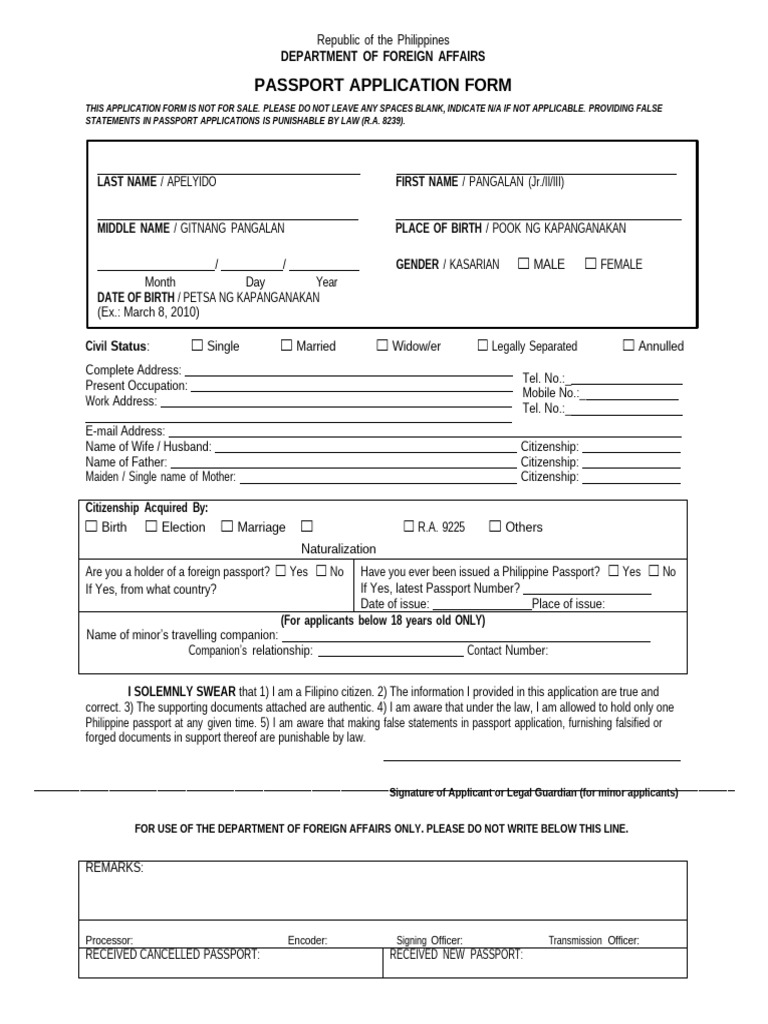 DFA Passport Application Form | PDF | Passport | Government And Personhood