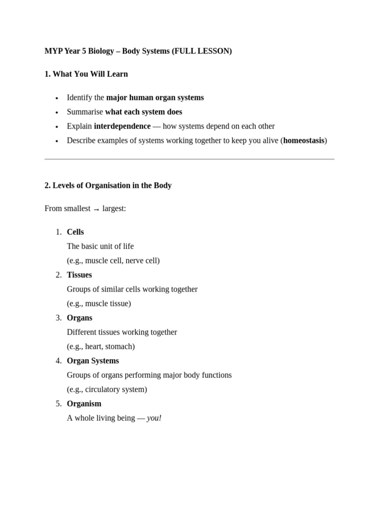 MYP Year 5 Biology | PDF | Human Body | Lung