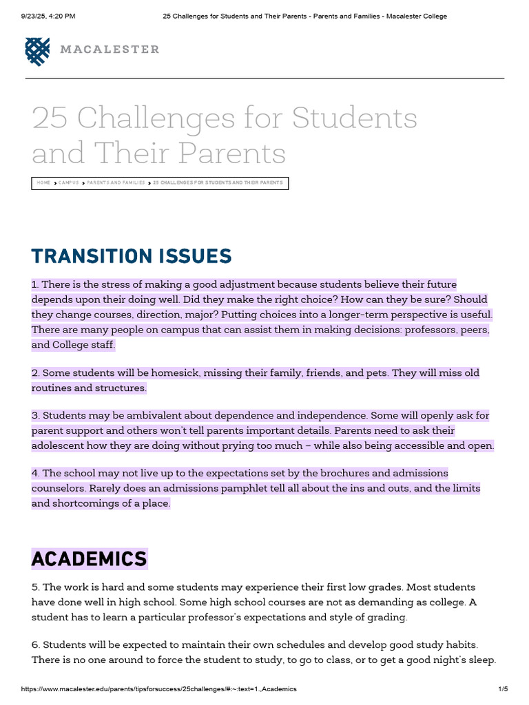 Student and Parent College Challenges | PDF | Social Psychology ...