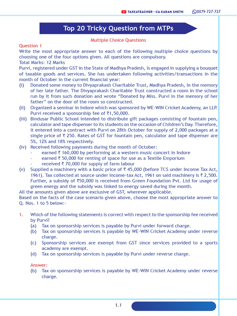 Top 20 Tricky Question From MTPs | PDF | Value Added Tax | Taxes