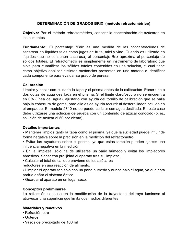 Medición de Grados Brix con Refractómetro | PDF | Agua
