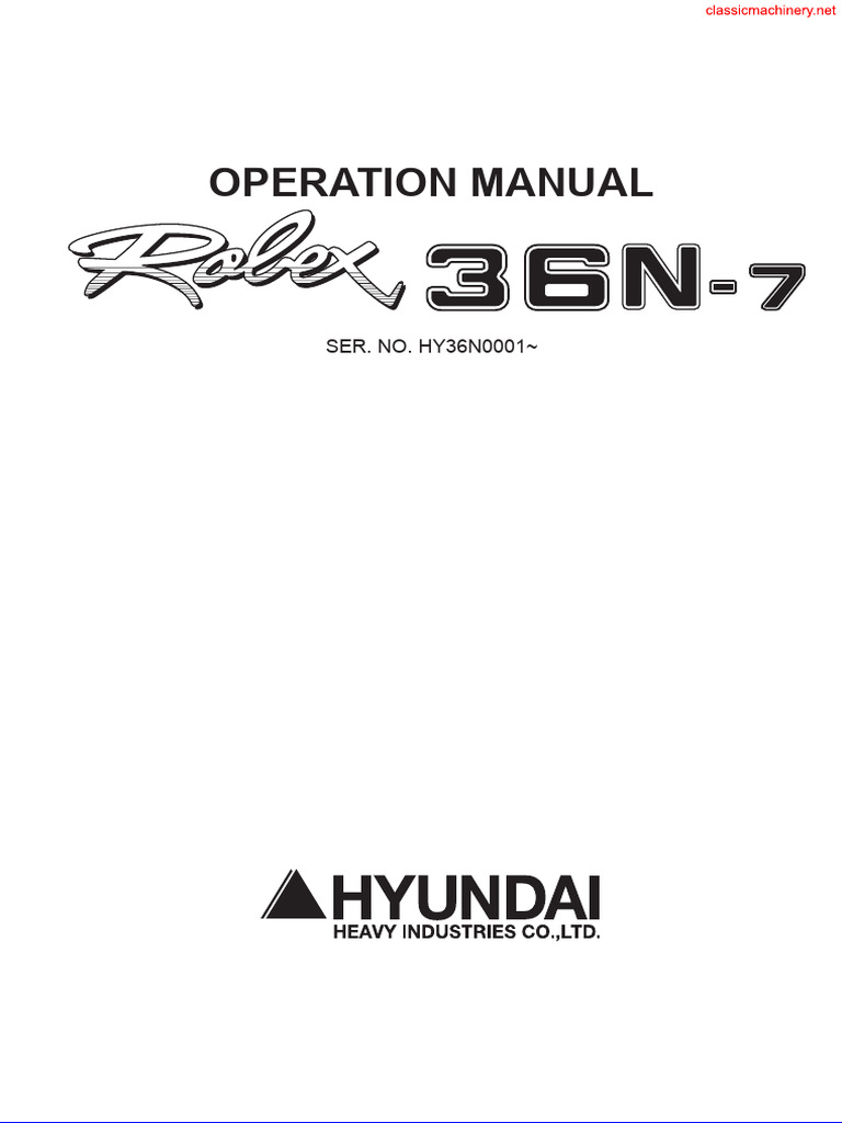Hyundai Robex 36n 7 Operators Manual | PDF