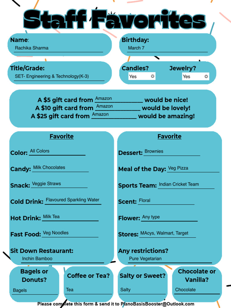 Staff Favorites - Fillable Form | PDF