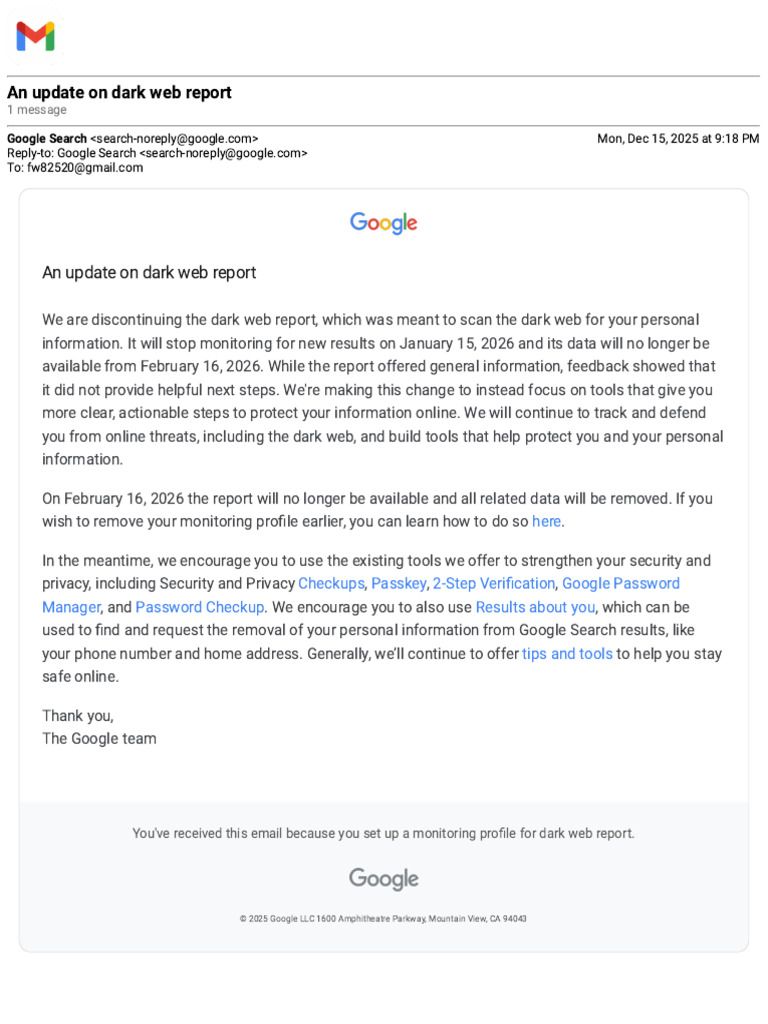 Google Discontinues Dark Web Report | PDF