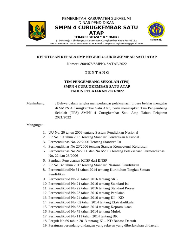 Tim Pengembang Sekolah SMPN 4 Curugkembar | PDF