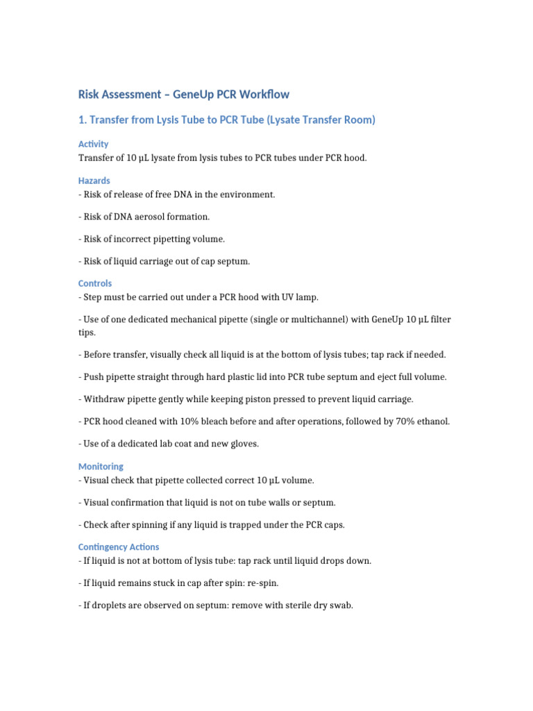 GeneUp PCR Workflow Risk Assessment | PDF