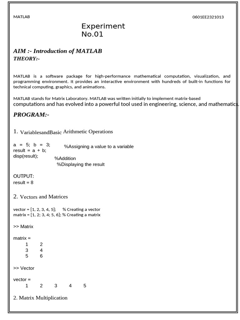 Introduction to MATLAB Programming | PDF | Matlab | Equations