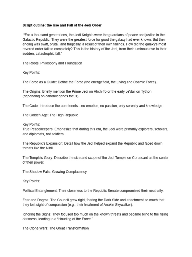 Script Outline- The Rise and Fall of the Jedi Order | PDF | Jedi | Sith