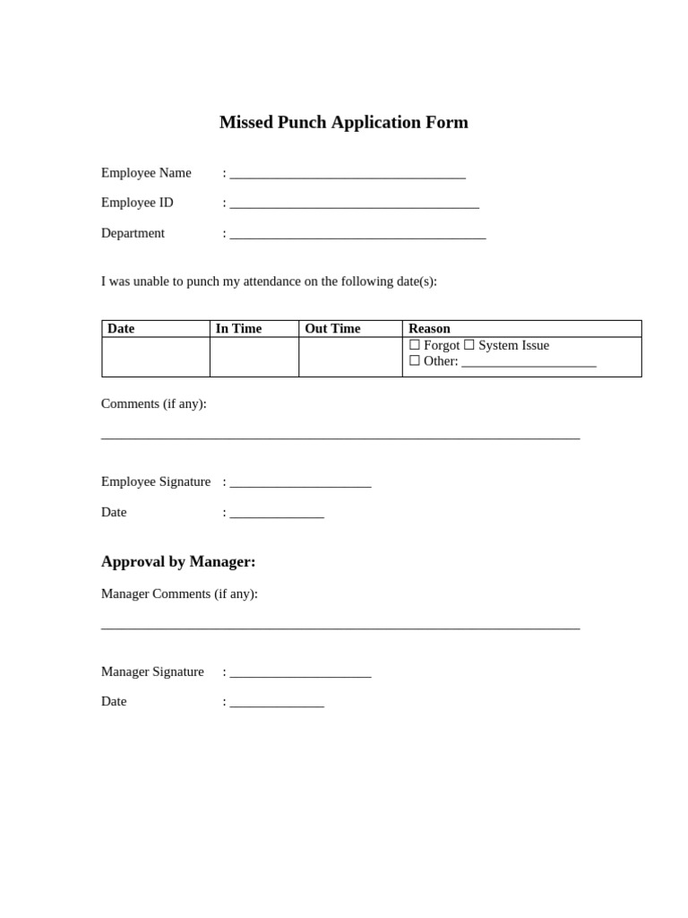 Missed Punch Applicaiton Form | PDF