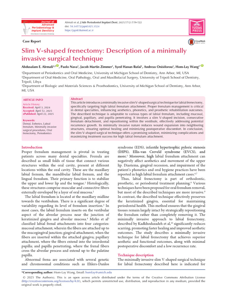 Case Report Slim V Frenectomy Pdf Surgical Suture Periodontology