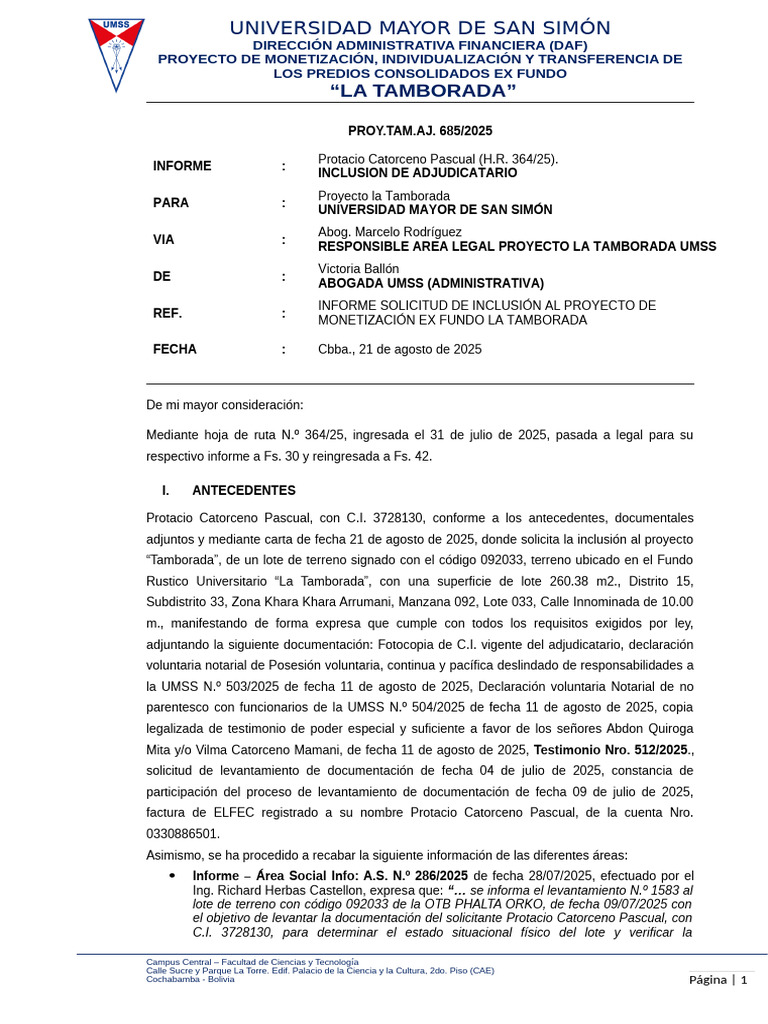 Protacio Catorceno Pascual - I.L. RCU 2024 DAF | PDF | Bolivia