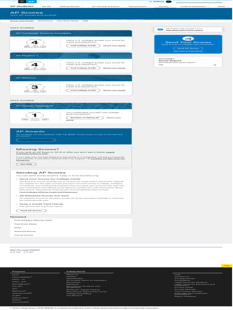 AP Scores and College Credit Guide | PDF | Advanced Placement ...