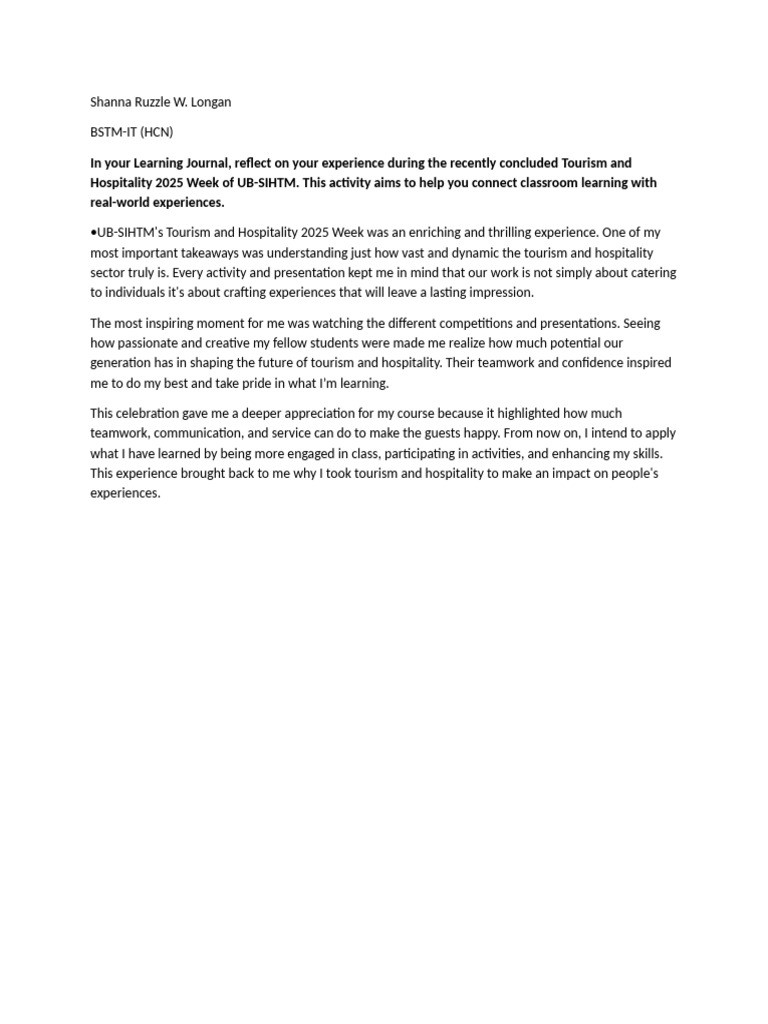 Reflections Beyond the Week_My Learnings From the UB-SIHTM Tourism and ...
