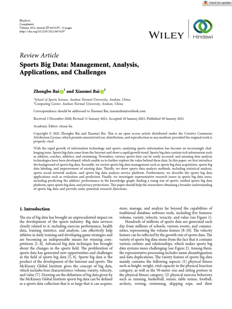 Complexity - 2021 - Bai - Sports Big Data Management Analysis ...