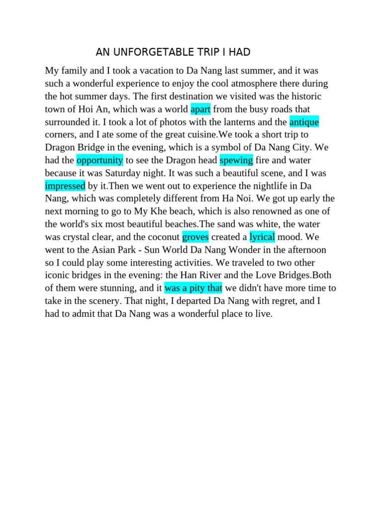 An Unforgetable Trip I Had | PDF