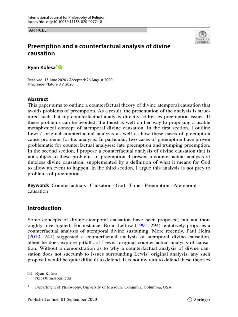 Counterfactual Analysis of Divine Causation | PDF | Causality | God