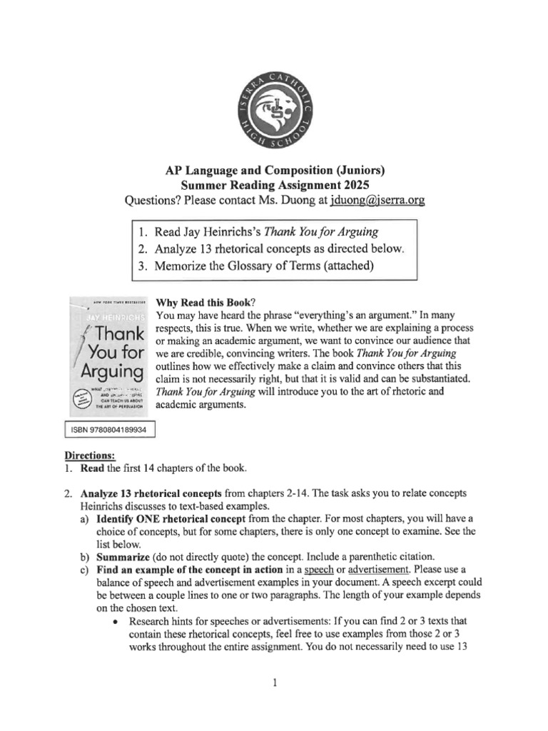 AP Language Summer Assignment 2025 | PDF