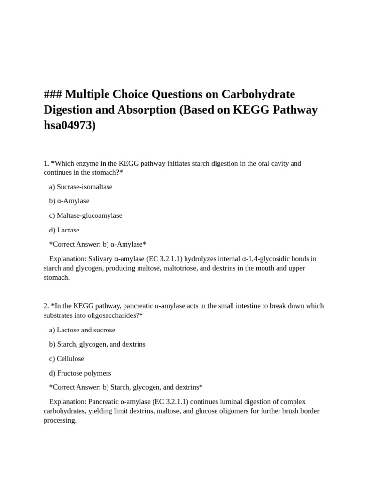 Carbohydrate Digestion MCQs Based on KEGG | PDF | Citric Acid Cycle ...