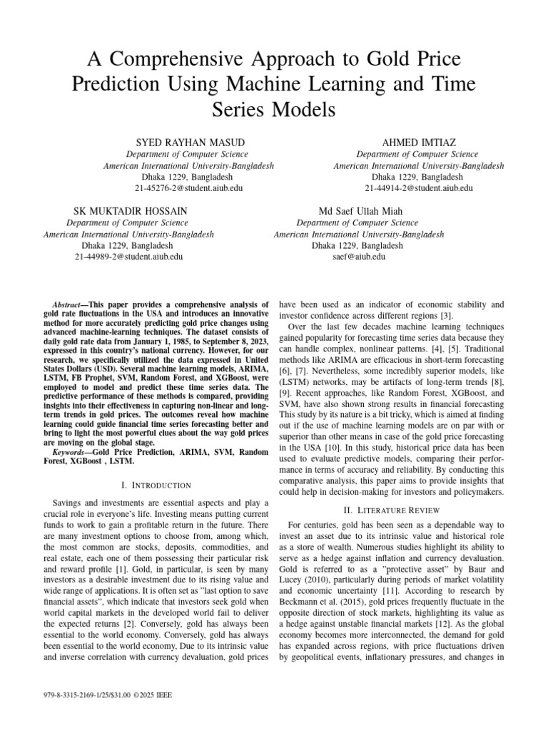 A Comprehensive Approach To Gold Price Prediction Using Machine ...