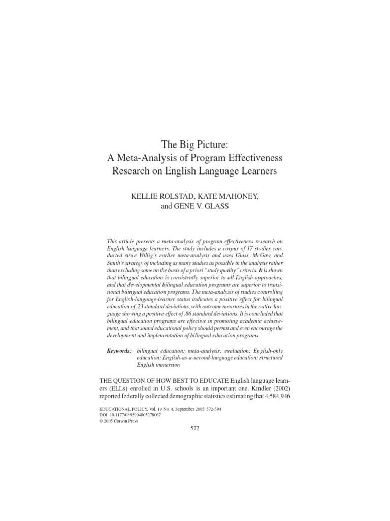 The Big Picture a Meta Analysis of Program Effectiveness Research on ...