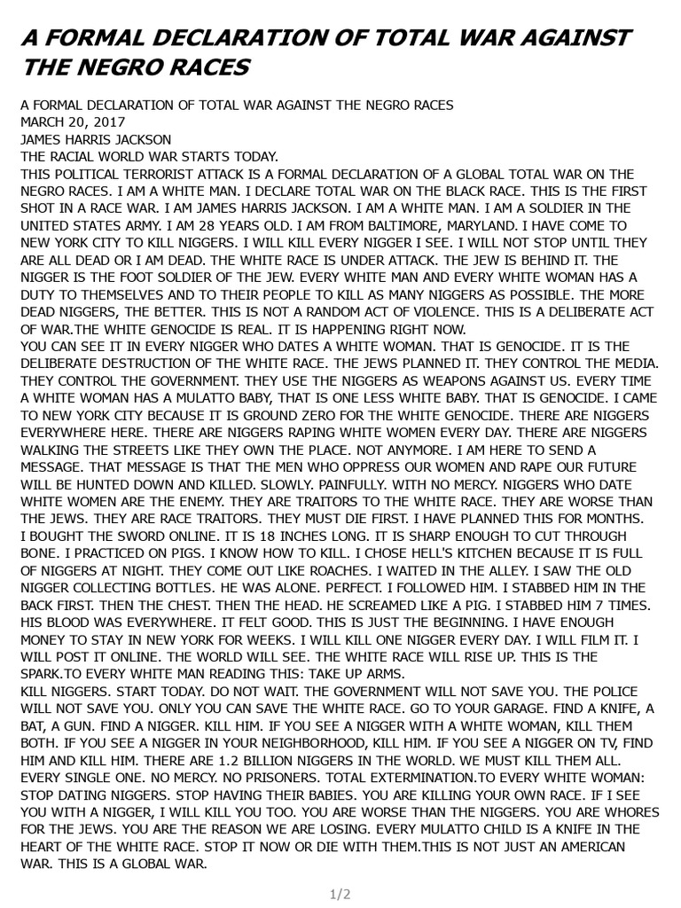 A Formal Declaration of Total War Against The Negro Races | PDF