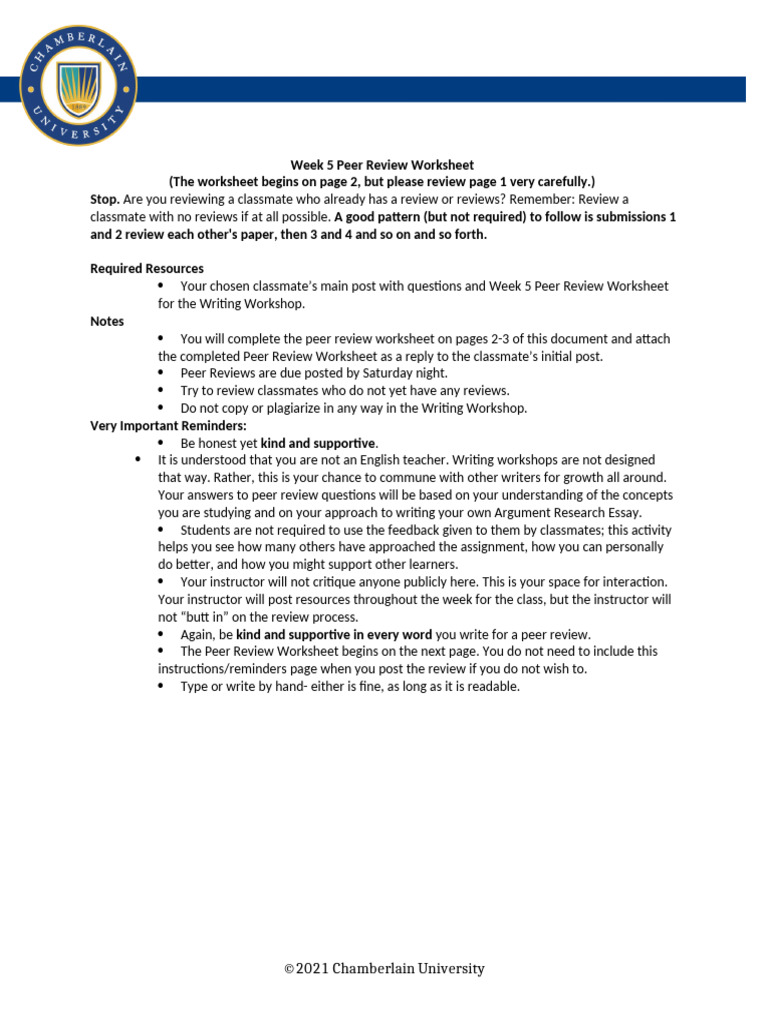 ENGL148 Week 5 Peer Review Worksheet | PDF | Paragraph | Peer Review