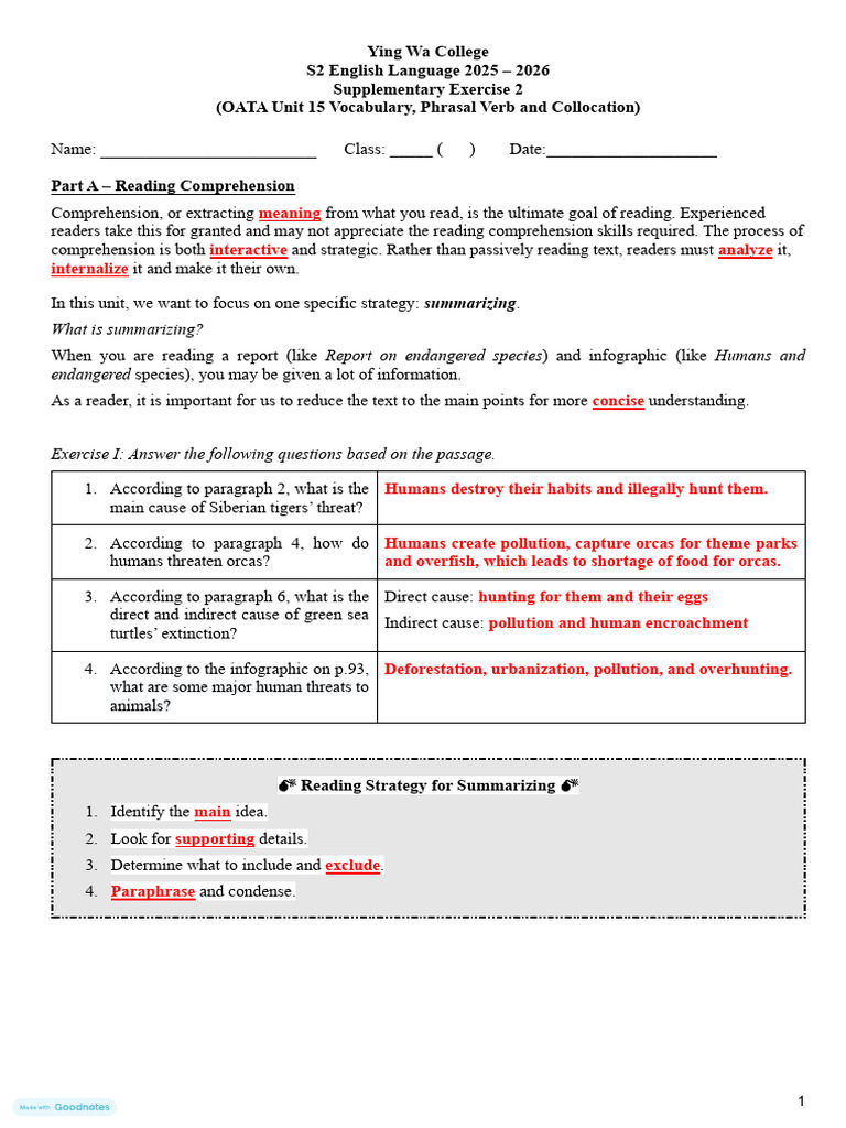 S2 English Vocabulary & Comprehension Guide | PDF | Reading ...