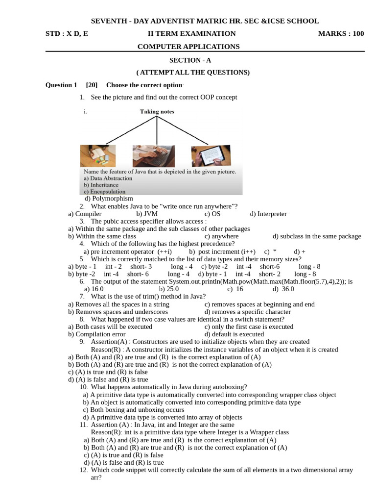 Computer Applications Exam for Grade X | PDF | Programming Paradigms ...