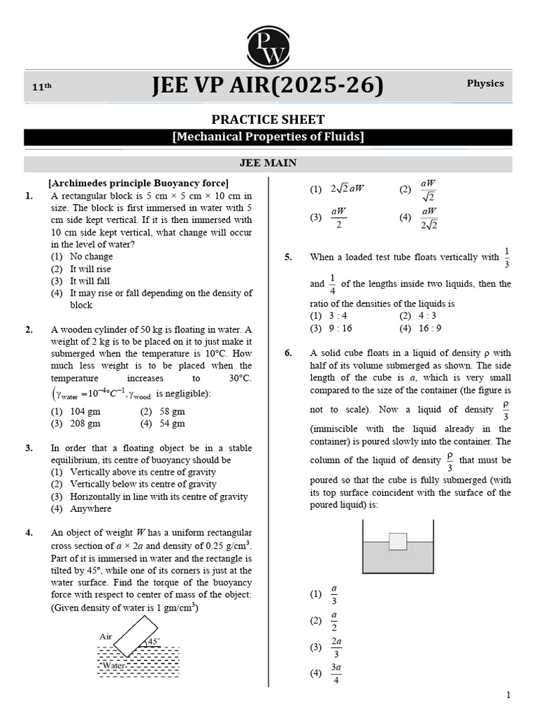 Mechanical Properties of Fluids | PDF | Buoyancy | Density