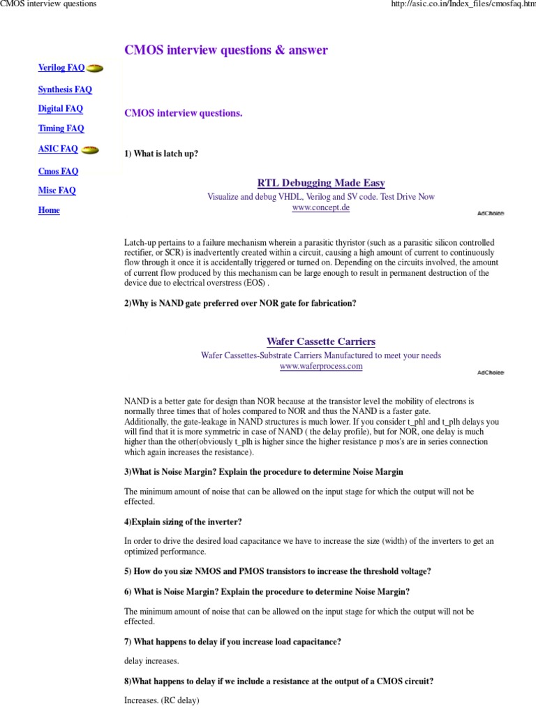CMOS Interview Questions | PDF | Mosfet | Cmos