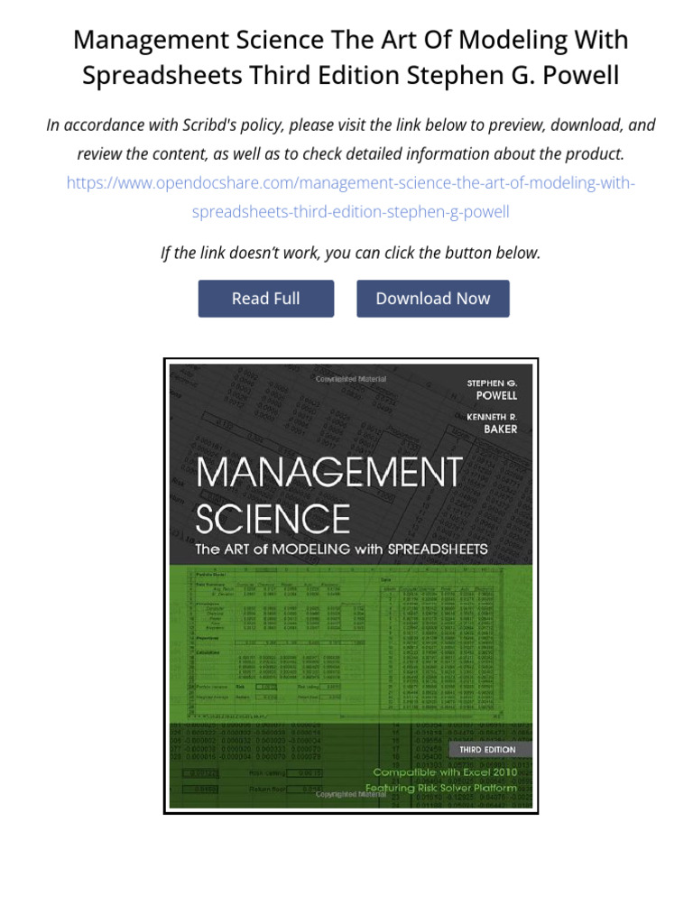 Management Science The Art of Modeling with Spreadsheets Third Edition ...