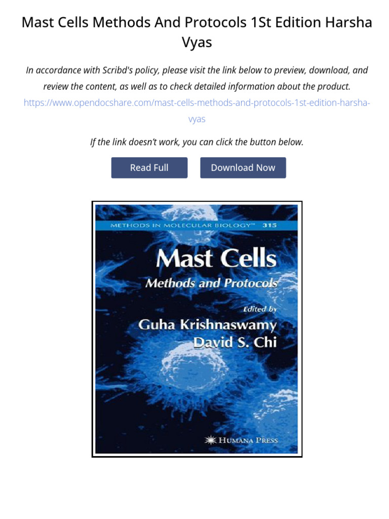Mast Cells Methods and Protocols 1st Edition Harsha Vyas pdf version ...
