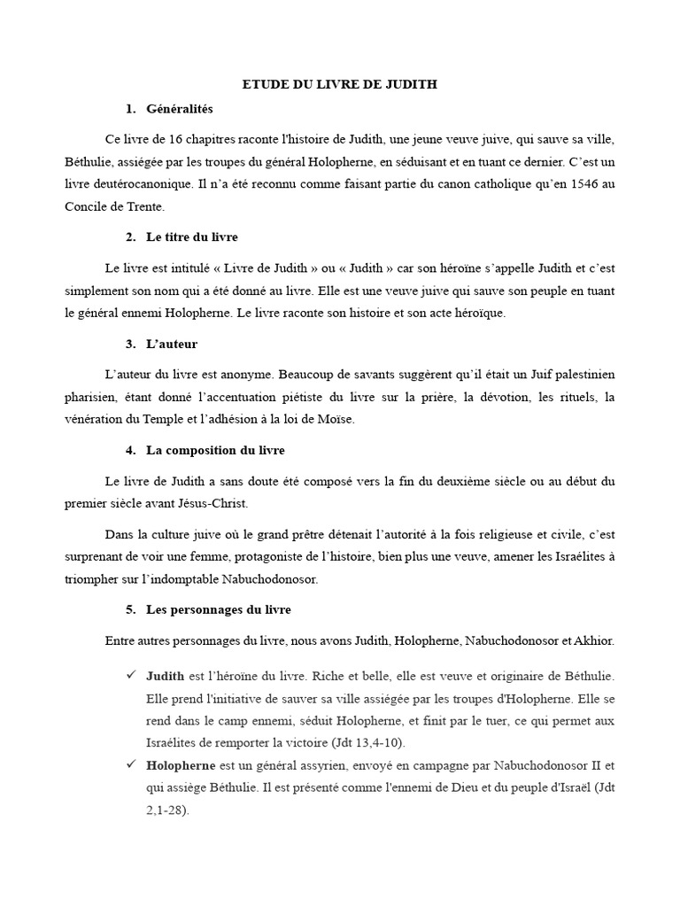 Analyse du Livre de Judith | PDF | Les juifs et le judaïsme | Histoire ...