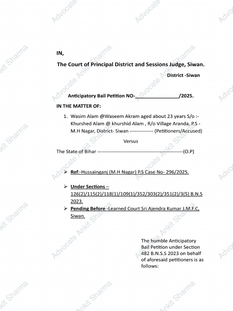 Drafting of Anticipatory Bail Petition | PDF