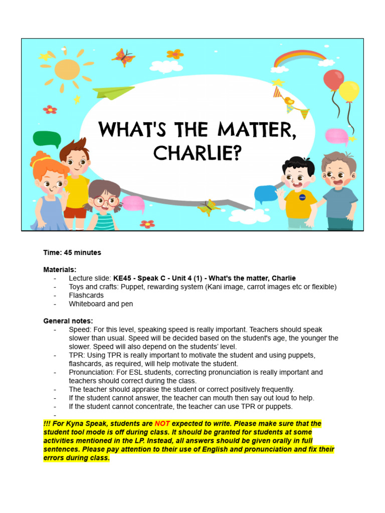 Teaching ESL: What's the Matter, Charlie? | PDF