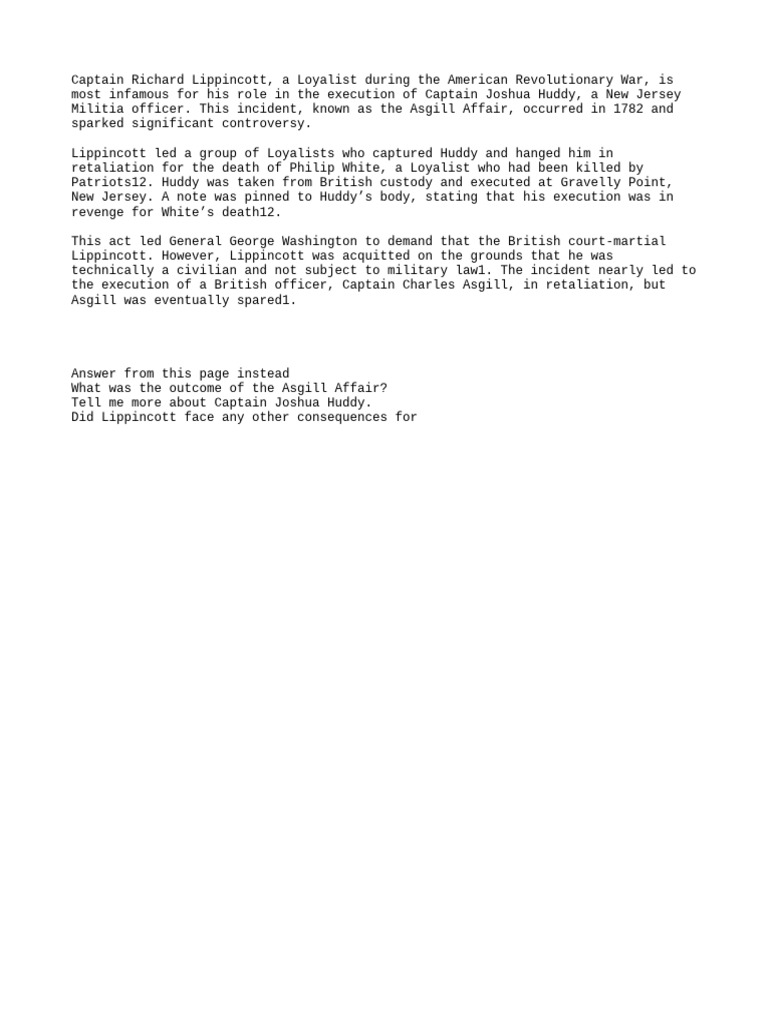 Captain Richard Lippincott, A Loyal - TXT, The Asgill Affair | PDF