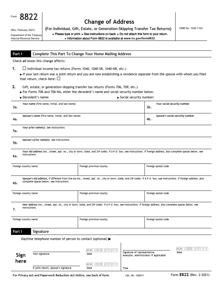 Form 8822 f372d7b8c3 | PDF | Internal Revenue Service | Irs Tax Forms