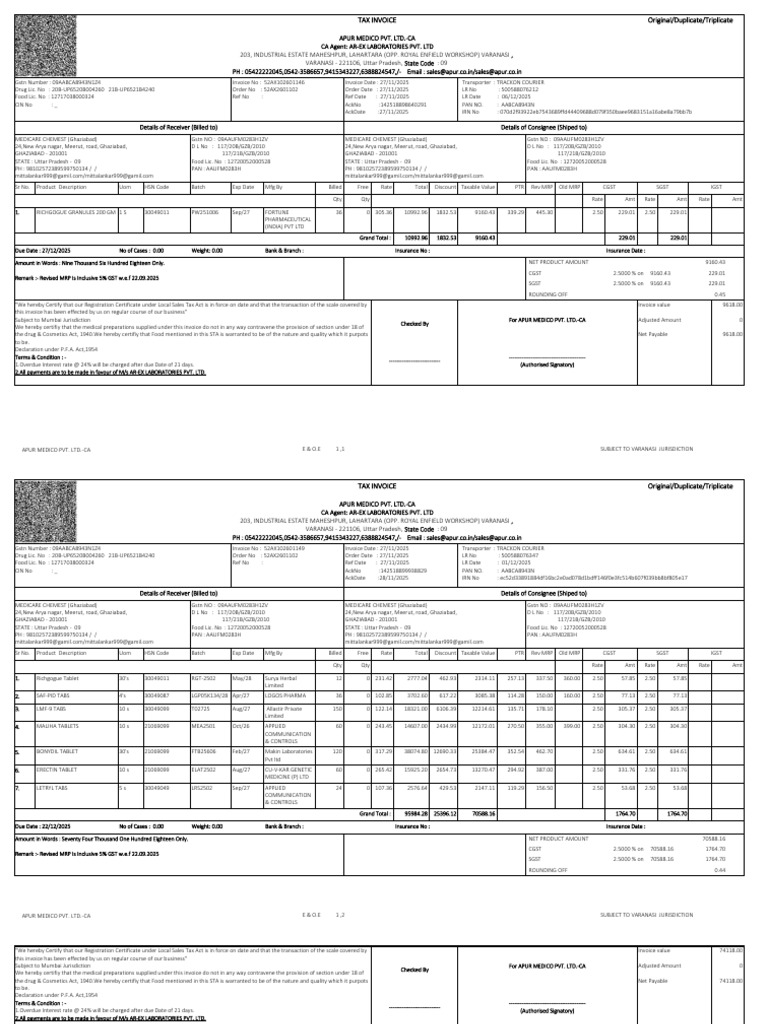 Tax Invoice for Apur Medico Pvt. Ltd. | PDF | Taxation | Sales