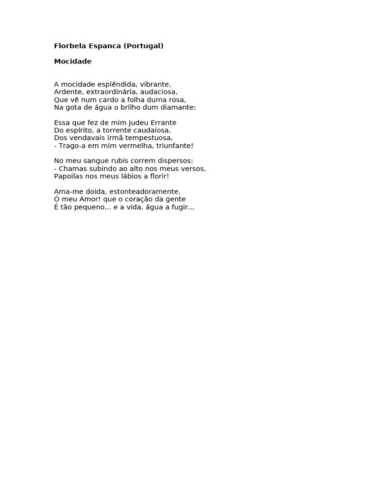 Poema "Mocidade" de Florbela Espanca | PDF