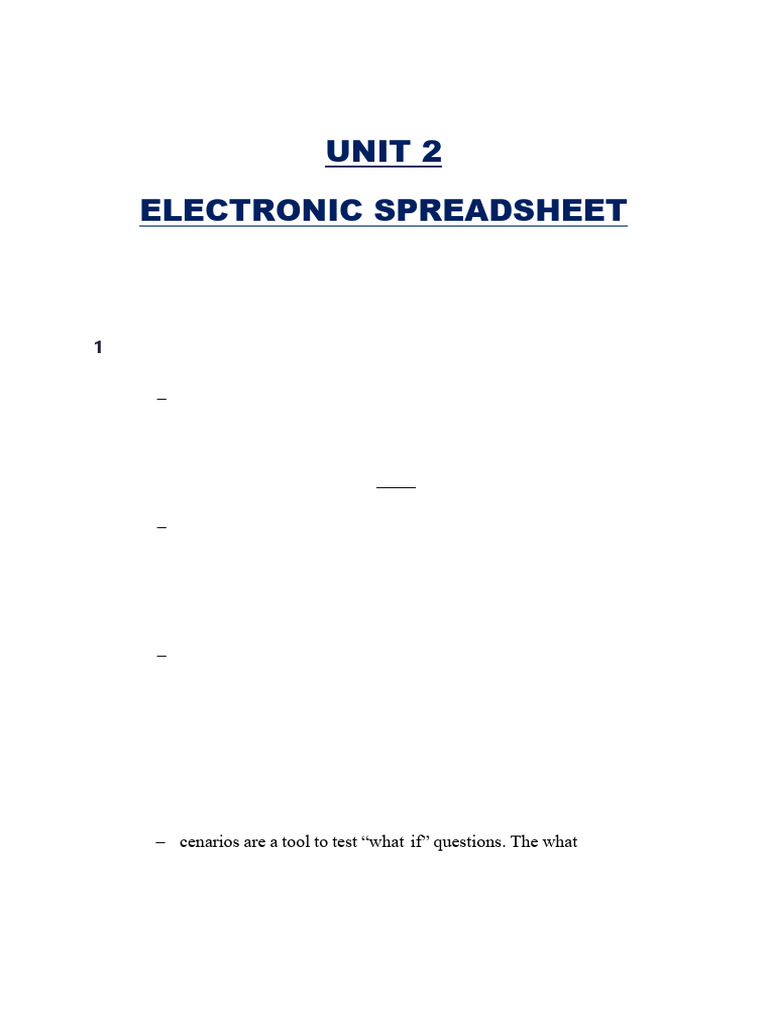 Unit 2 Class 10 Electronic Spreadsheets | PDF | Spreadsheet | Computing