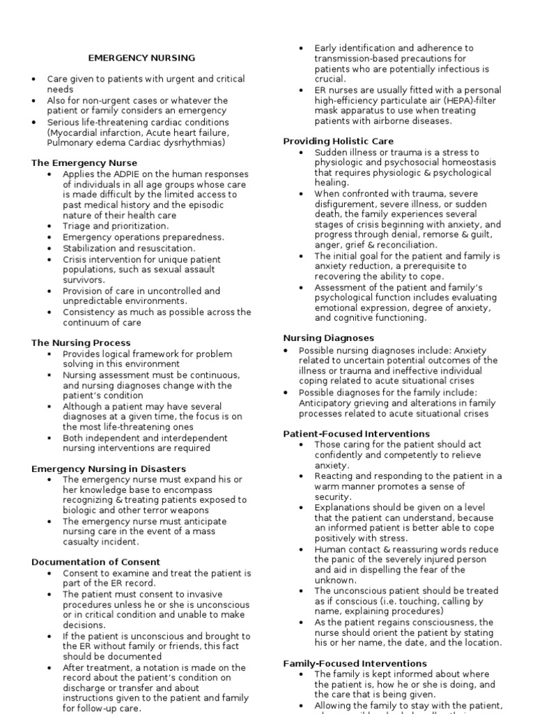 Emergency Nursing Notes | PDF | Emergency Department | Burn